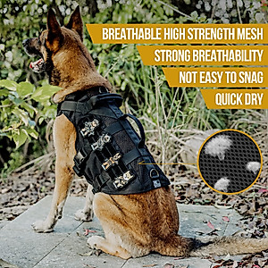 OneTigris No Pull Tactical Dog Harness for Medium Dog, Aire Mesh Dog Vest Harness, Breathable Military Dog Molle Vests with Handles, Service Dog Vest for Walking Hiking Training (M, Black)