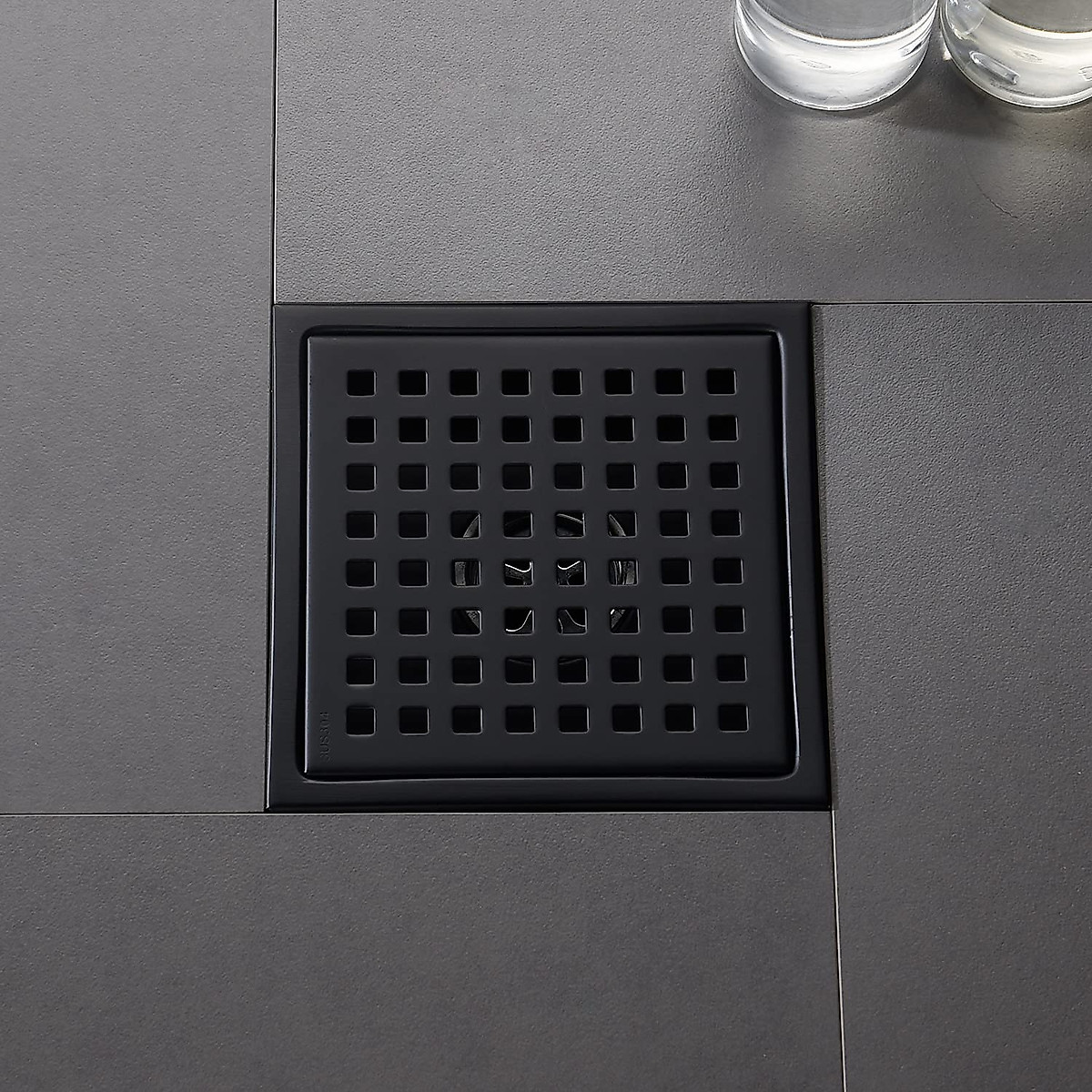 SISEHO 6 Inch Shower Drain Brushed Nickel Square With Adjustable Shower Drain Base Flange SUS304 Stainless Steel Floor Drain Cover Removable Mesh Grille