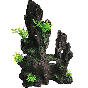 kathson Aquarium Mountain View Stone Resin Fish Tank Decoration Betta Hideout Caves Rockery Landscape Tree Rock Hiding Cave Decor for Small Fish Shrimp Play Ornament