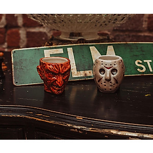 Freddy vs. Jason Faces Sculpted Ceramic Mini Mugs, Set of 2 | BPA-Free Small Coffee Cups For Espresso, Caffeine, Beverage | Home & Kitchen Essentials | Horror Movie Collectible | Each Holds 4 Ounces