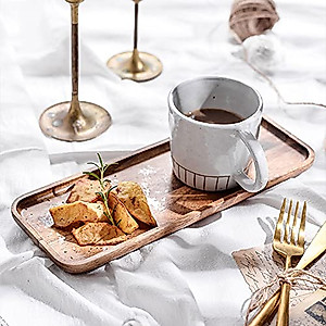 13.8 Inch Solid Wood Serving Platters and Trays of Natural Acacia Wood with Edge,Rectangular Avoid Sliding and Spilling Food