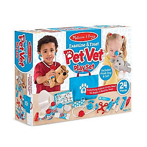 Melissa and Doug LCI8520 Examine and Treat Pet Vet Play Set, 24 Pieces, Complete Toys Set with Plush Dog and Cat, Sold as 1 Set