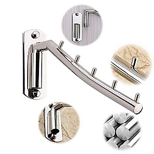 Adromy Folding Wall Mounted Clothes Hanger, Stainless Steel Clothes Holder Swing Arm Closet Drying Rack Clothing Hanging System Heavy Duty Closet Storage Organizer - Silver