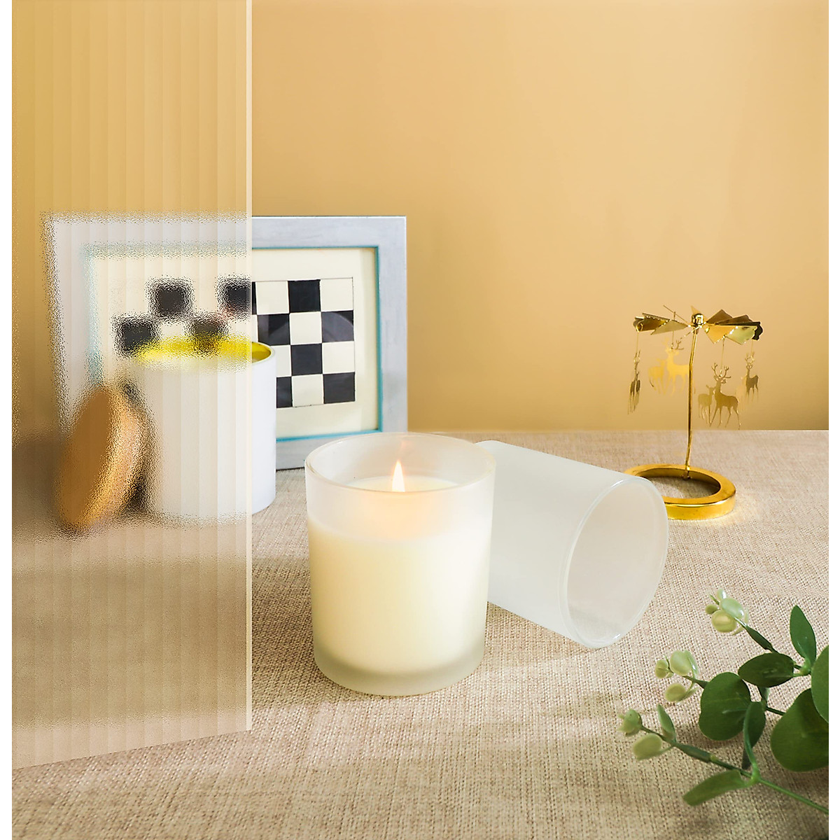 12 Pack Glass Candle Jars for Making Candles, 10 OZ Empty Candle Tins with Bamboo Lids, Bulk Clean Candle Containers Wholesale Candle Glass - Dishwasher Safe, Frosted