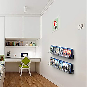 MaxGear Acrylic Floating Bookshelves, 36 Inch (2 Pack) Invisible Acrylic Floating Wall Ledge Shelf Wall Mounted Nursery Kids Bookshelf, Clear Storage Shelves Display Organizer for Bedroom, Kids Room