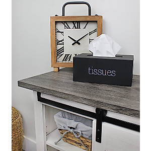 AuldHome Design Rectangular Tissue Box Cover (Black), Modern Farmhouse Style Enamelware Oblong Tissue Cover Holder