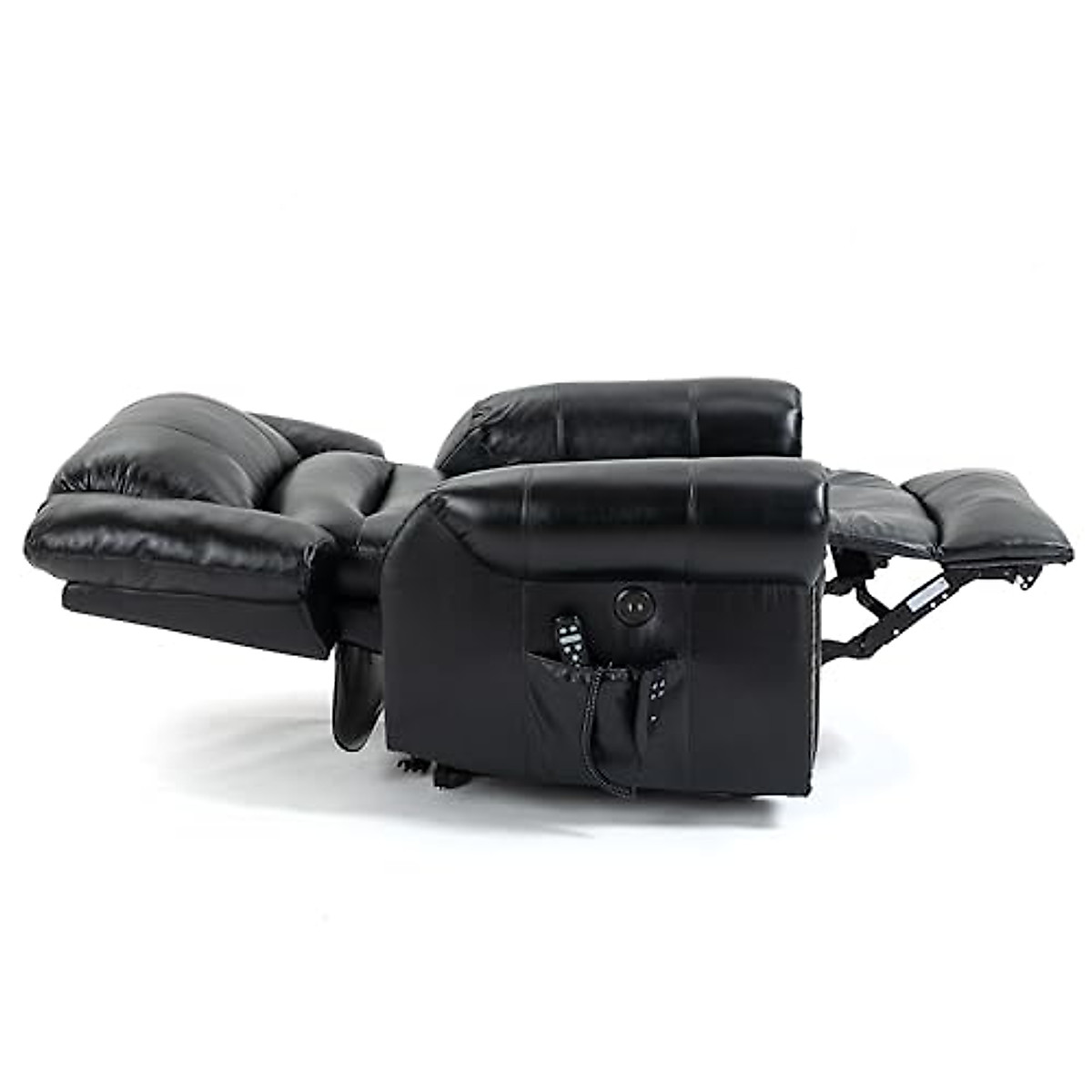 Electric Power Lift Recliners,Heated and Massage Reclining Lifting Sofa Chair,Genuine Leather Upholstered Recliner Armchair,Dual Motor Infinite Lounge Couch w/USB Ports,Side Pockets&Nailed Decor