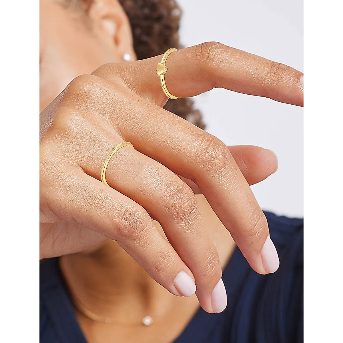 RLMOON 8PCS 14K Gold Plated Stacking Ring Set for Women Teen Danity Thumb Stackable Rings Gold Heart CZ Promise Eternity Rings Plain Band Size 10