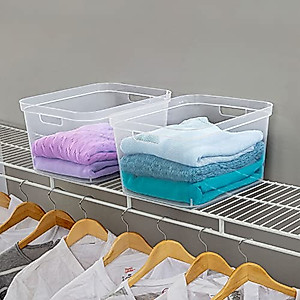Sterilite 8.25x12.25x15 Inch Modern Polished Storage Bin w/ Comfortable Carry Through Handles & Banded Rim for Household Organization, Clear (6 Pack)
