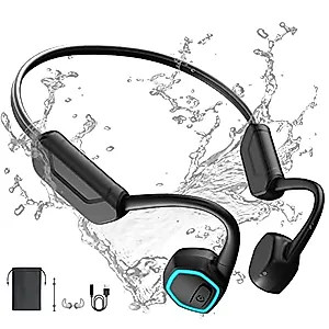 Swimming Headphones, Bone Conduction Waterproof Headphones for Swimming, MP3 Built-in 32G Memory, IPX8 Open-Ear Wireless Bluetooth 5.3 Underwater Headphoones with Earplug and Adjustment Straps