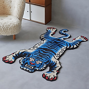 5x3.3ft Tibetan Tiger Area Rug Tufted High Pile XLarge Indoor Machine Washable Carpet with Nonslip TPR Backing - Bedroom, Bathroom, Living & Dining Room Home Décor