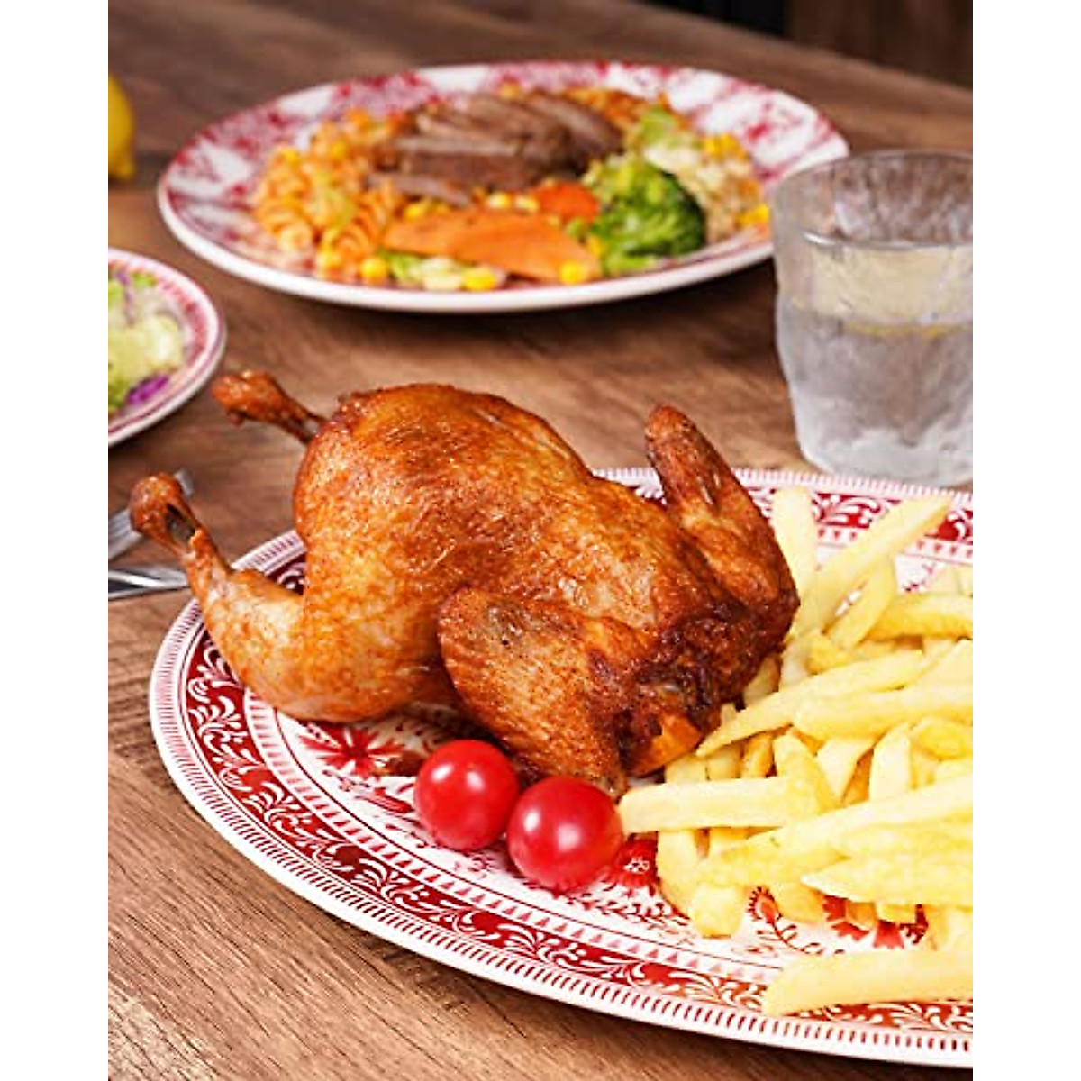 Sonemone 14 Inch Red Serving Platter Large Oval Serving Plate Tray for Entertaining Thanksgiving Christmas Party, Microwave & Dishwasher Safe