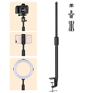 TARION Desktop Light Stand with 1/4" 3/8" Screws for Ring Light Tabletop Mount L Shape Clip Stand Adjustable 14-25in/35-64cm for Live Streaming Photograpghy Videograpghy Film Shooting Virtual Meetings