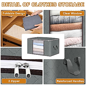 12 Pack Blanket Storage Bags with Zipper, Foldable Packing Bags for Moving Bags, Storage Bags for Clothes with Handles, Closet Organizers and Storage for Clothing, Sheet, Comforter, Bedding,60L, Grey