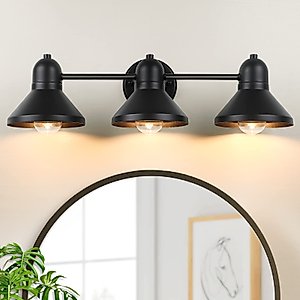 Bathroom Light Fixtures, 3-Light Vanity Light Over Mirror, Matte Black Metal Bathroom Light, Modern Farmhouse Rustic Industrial Indoor Wall Mount Lighting Sconce for Living Room Cabinet Hallway