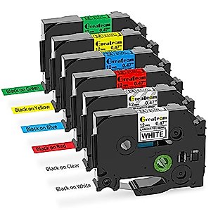Greateam Compatible Label Tape 12mm Replacement for Brother TZe TZ Tape 12mm 0.47" P-Touch Label Tape TZe-231 TZe131 TZe431 TZe531 TZe631 TZe731 for Brother PT-D210 PTH110 PTD400 PT-D600 PTP300BT, 6PK