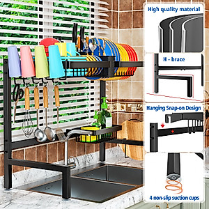 SNSLXH 2 Tiers 3 Baskets Over The Sink Dish Drying Rack, Kitchen Large Shelf, Suitable for 99% Sinks, Effective Drainage Drying, Kitchen Drainage Rack, 24.8"-35.4"