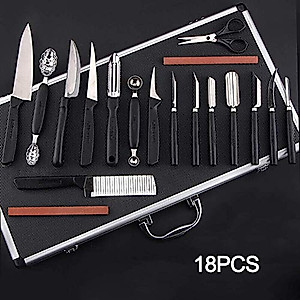 Hovico 18PCS Portable Vegetable Fruit Food Cake Carving Knife Peeling Culinary Kitchen Sculpting Modeling Tools Kit for Chef DIY with Carry Box