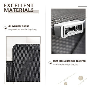 RELAX4LIFE Rattan Patio Outdoor Daybed, Wicker 2-Person Sunbed Loveseat with Soft Cushions, 4 Pillows, Curved Backrest & Armrest, Double Bed Lounger Sofa Set for Balcony Porch, Patio Bed (Beige)