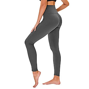 High Waisted Leggings for Women - No See Through Tummy Novelty Workout Yoga Pants with Pockets Reg & Plus Grey