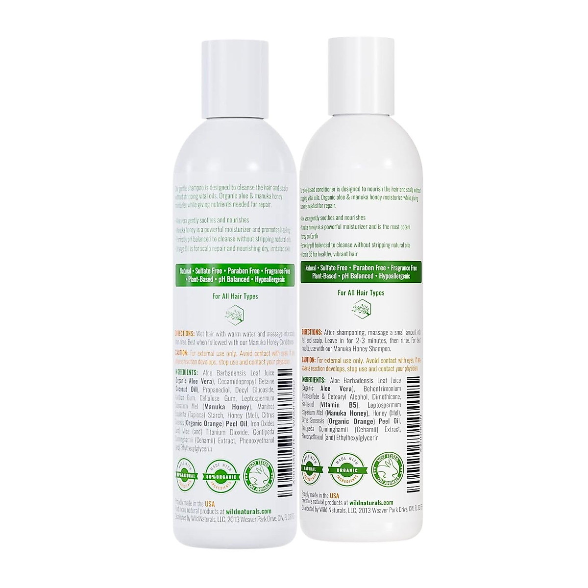 Manuka Honey Shampoo and Conditioner - Soothing Moisturizing Formula for Eczema, Psoriasis, Curly Hair and Color-Safe - All Natural Set