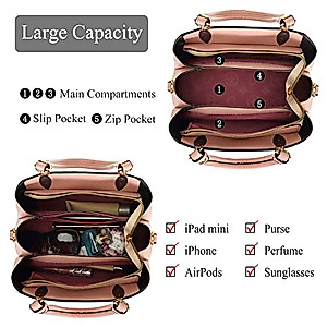 Pink Purses and Handbags for Women Vegan Leather Top Handle Tote Satchel Shoulder Bag with Crossbody Strap