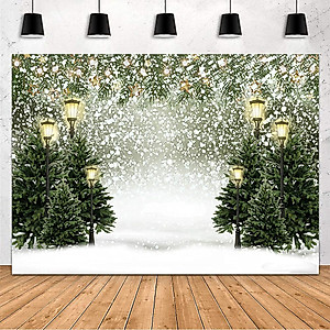 MEHOFOND Winter Christmas Tree Snowflake Photography Background Street Lamp Xmas Birthday Decoration Snowflake Banner Photo Backdrop Booth Props Vinyl 8x6ft