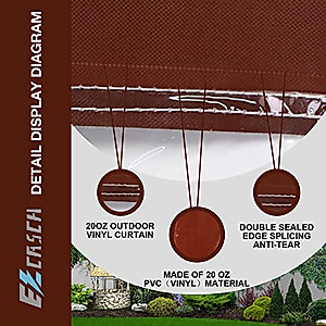 Ezcasch 20 Oz Outdoor Vinyl Curtain, Outdoor Clear Panel Curtain, Weather Resistant Outdoor Curtain for Pergola, Porch, Gazebos, with Rustproof Grommets (8'H x 8'W, Brown)