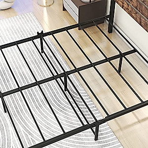 HAHRIR Platform Queen Bed Frame with Rustic Vintage Wood Headboard and Footboard, Mattress Foundation, Strong Metal Slats Support, Noise-Free，No Box Spring Needed，Brown+Black
