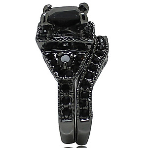 Jude Jewelers Balck Rhodium Princess Cut Wedding Engagement Ring Set (9)