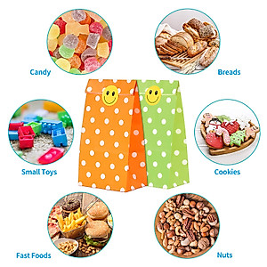 AN JING ZHI 35pcs Kraft Paper Party Favor Bags, 5 Colors Small Gifts Bags with Stickers, Goodies Bags for Birthday, Baby Shower, Wedding and More, 3.54 x 2.16 x 7.28 Inches