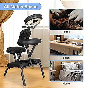 LEMY Portable Massage Chair Adjustable Lightweight Tattoo Chair High Weight Capacity Foldable Spa Chair w/Carrying Bag