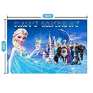 Frozen Backdrop Elsa Birthday Banner for Girl Kids Photography Birthday Banner Party Supplies Baby Shower Ice Snow Castle