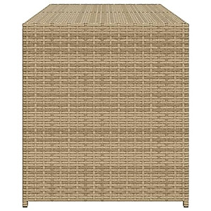 GOLINPEILO 74.8 Gal Outdoor Storage Box, Patio Rattan Deck Box, Wicker Storage Bin Deck Box, Poly Rattan Patio Storage Chest with Hinged Lid for Cushions, Pillows, 47.2"x19.7"x22" Mix Beige