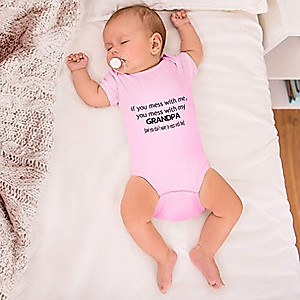 Custom Baby Bodysuit You Mess with Me Grandpa Grandfather Funny Cotton Boy & Girl Baby Clothes Hot Pink Design Only Newborn