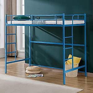 Pipleo Loft Bed Twin Size Metal Frame, Multifunctional Loft Bed with Ladder and Guardrail, Space-Saving, Modern Industrial Style, No Box Spring Needed