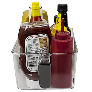 Home Basics Pull-Out Plastic Storage Bin with Soft Grip Handle for Refrigerator, Freezer & Kitchen Pantry Storage Organizer, Clear (4, LARGE)