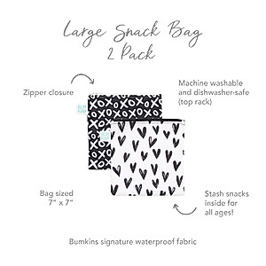 Bumkins Sandwich Bag / Snack Bag, Reusable Fabric, Washable, Food Safe, BPA Free, 7x7 - Hearts & XOXO (Pack of 2)