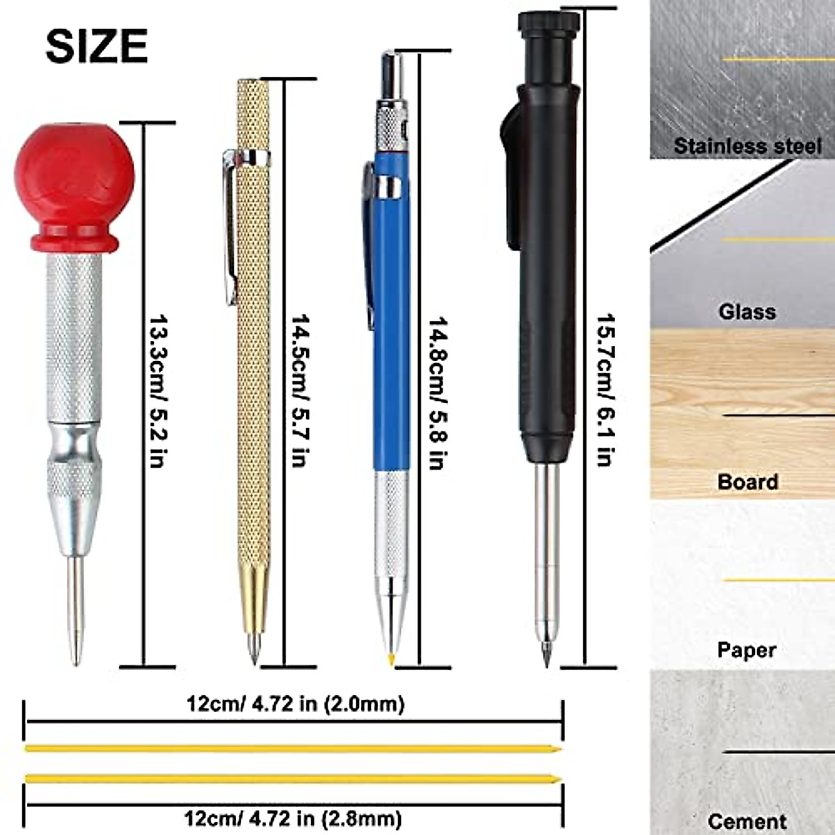 8 Pack Carpenter Pencils Set, Mechanical Construction Pencil with 60 Pcs Refills Construction Marking Tools Carbide Scribe Tool Kit for Construction Woodworking