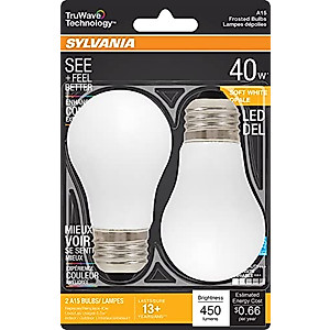 SYLVANIA LED TruWave Natural Series Ceiling Fan / Fixture Light Bulb, 40W A15 Soft White Medium Base, Dimmable, Frosted - 2 Pack