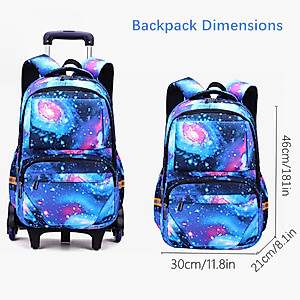 Rolling Backpack for Boys Girls Galaxy-prints Student Bookbags Kids' Carry-Ons Luggage Travel Trolley Bags for School