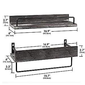 J JACKCUBE DESIGN Set of 2 Floating Bathroom Shelves, Rustic Wood Bathroom Wall Organizer with Towel Bar for Over Toilet, Kitchen Spice Rack, Laundry Shelf -MK600A