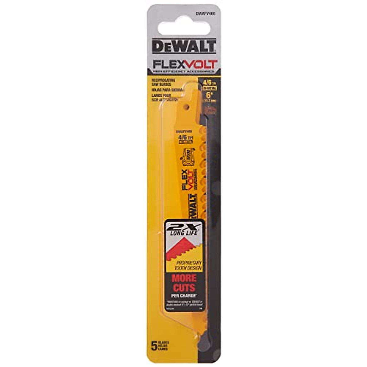 DEWALT FLEXVOLT Reciprocating Saw Blades, 5-Pack, 6”, 6TPI, Stainless Steel (DWAFV466)