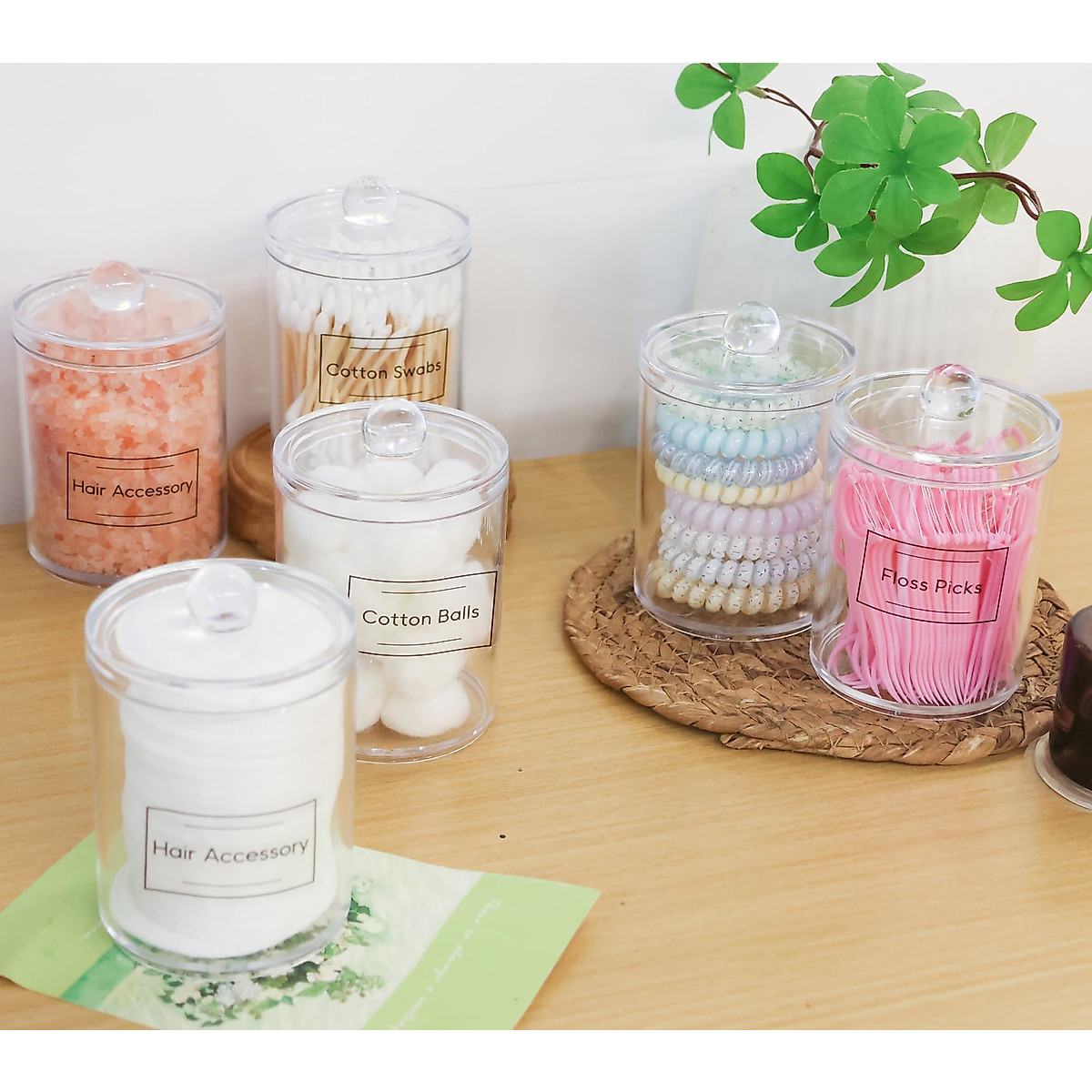 Aynoo 1 Pack Qtip Holder Dispenser Apothecary Jars for Cotton Swabs, Cotton Pads, Floss Picks Vanity Makeup Storage Organizer Set, Clear, 1 Pack, 12 oz