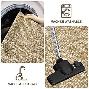 LEEVAN Washable Area Rug 4x6, Hand-Woven Cotton Living Room Rug, Tan/Cream Braided Bedroom Rug, Farmhouse Indoor/Outdoor Floor Carpet for Patio, Nursery, Office, Playroom, Dining Room