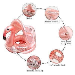 Ekoropshop Baby Pool Float with Canopy Inflatable Flamingo Swimming Pool Float Swimming Ring with Safety Seat for Kid 4-48 Months