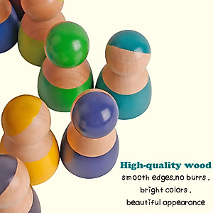 Dinhon 12 Wooden Rainbow Dolls Friends Toys Toddler Wooden Peg Bodies Baby Kids Wooden Pretend Play for Toddlers People Figures Shape Preschool Learning Educational Toys Montessori Toys