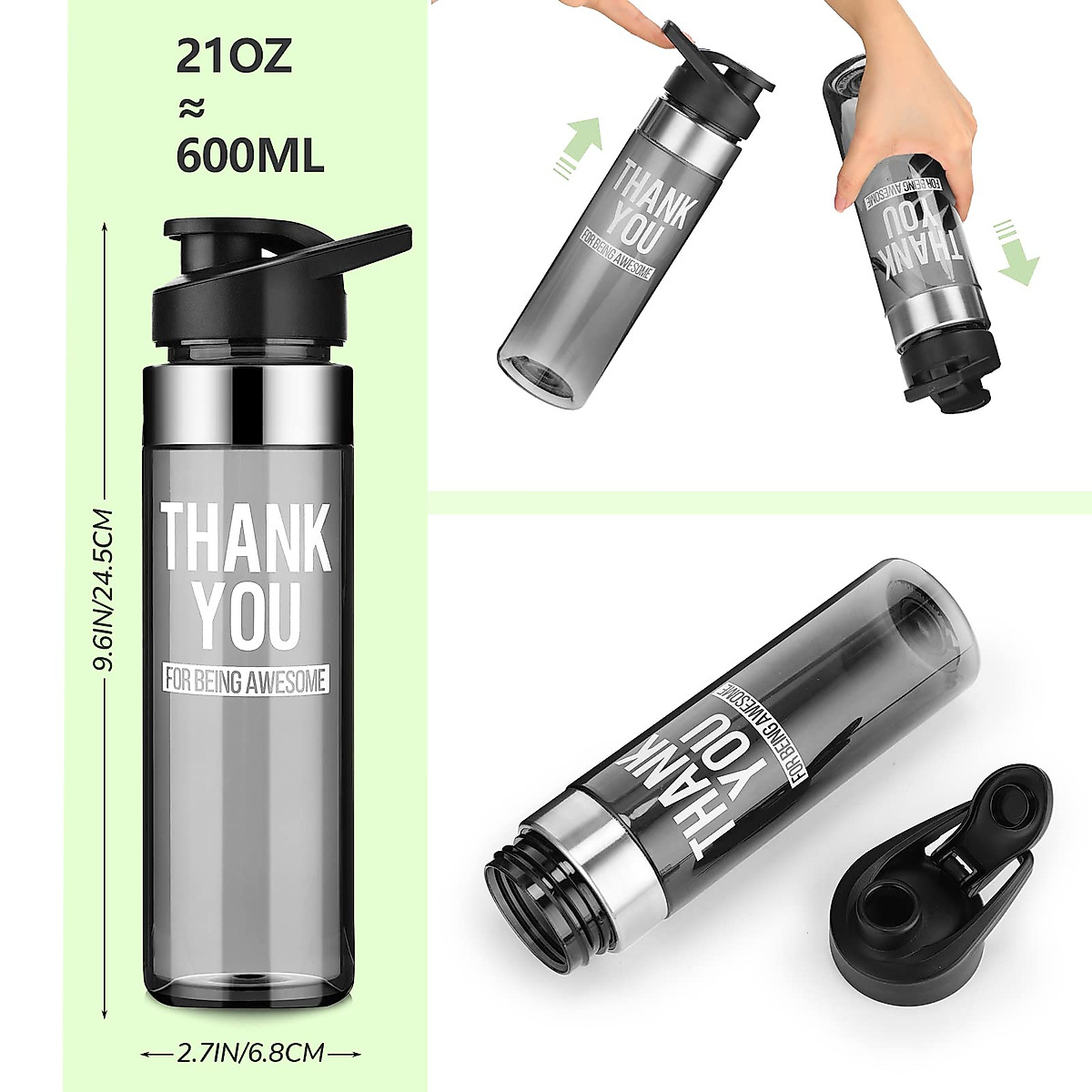 Inbagi 12 Pcs Thank You Gifts Plastic Water Bottle 21oz Snap Lid Water Bottle Portable Sports Water Bottle Thank You for Being Awesome Sign Employee Appreciation Gifts for Teacher Volunteer Coworker