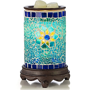 VP Home Wall Plug-in Wax Warmer for Scented Wax Mosaic Glass Sapphire and Gold Electric Home Fragrance Warmer for Essential Oils Candle Wax Melts and Tarts Scent Warmer Night Light