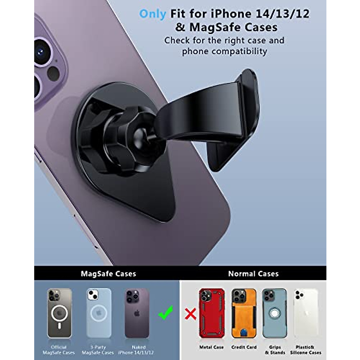 SUPERONE Mag Safe Car Mount for Dashboard [23 Strong N55 Magnets] iPhone MagSafe Phone Mount for car 360° Rotation Adjustable Magnetic Phone Holder, Only Fit for iPhone 14 13 12 Pro/Max/Mini